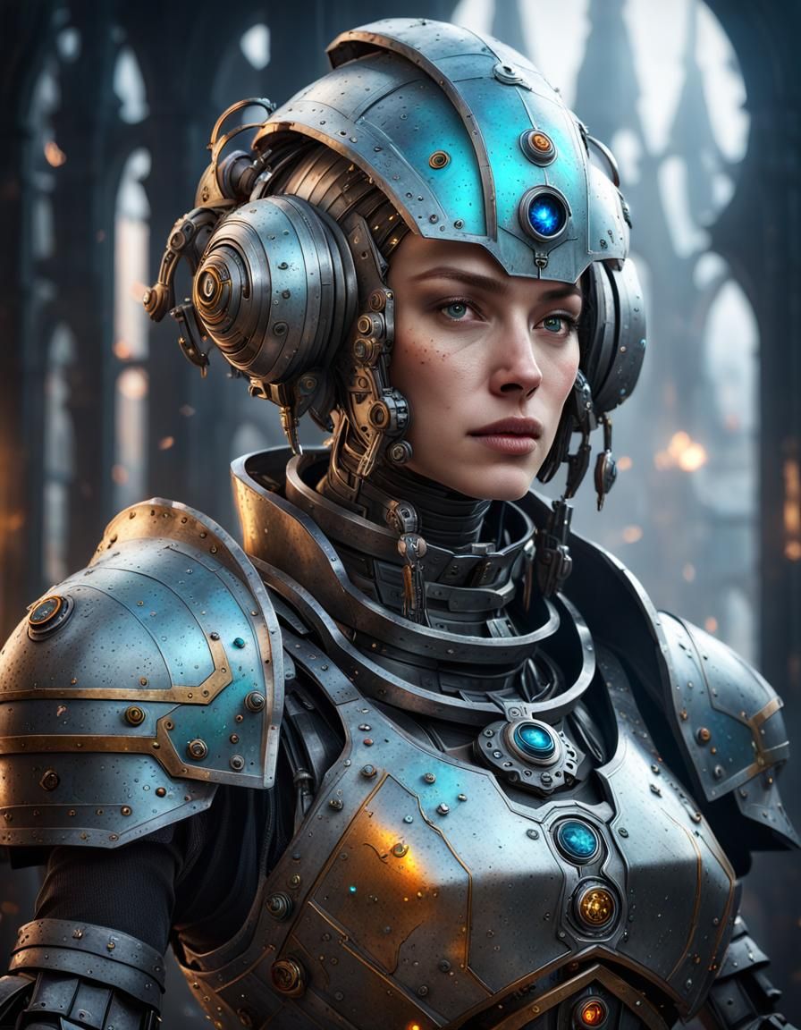 A hyperrealistic centered portrait photography of a cute female robot ...