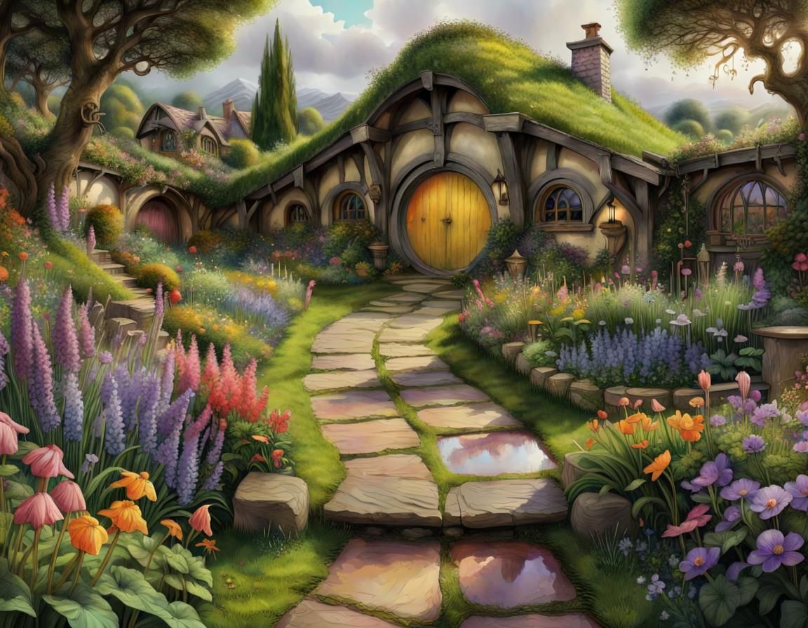 Hobbit garden in Spring - AI Generated Artwork - NightCafe Creator