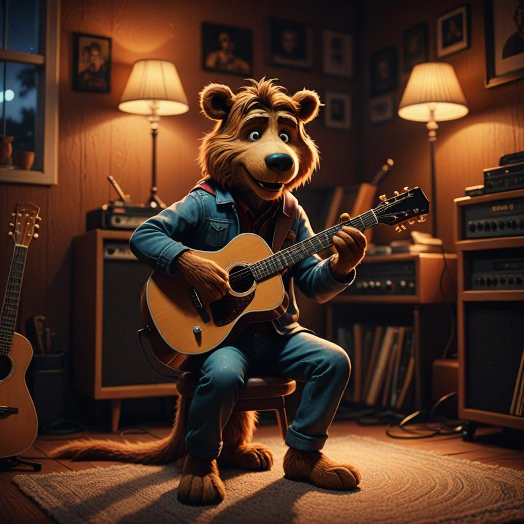 Alf playing guitar - Retro-Style Alf Plays Guitar in Cozy Di...