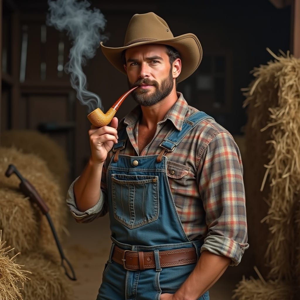 Rugged Farmer in Warm Rural Setting - AI Art