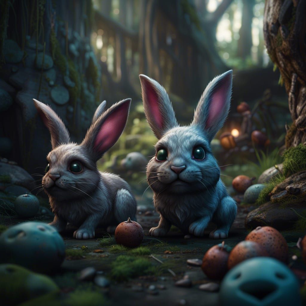 Realistic creepy cute rabbits - AI Generated Artwork - NightCafe Creator
