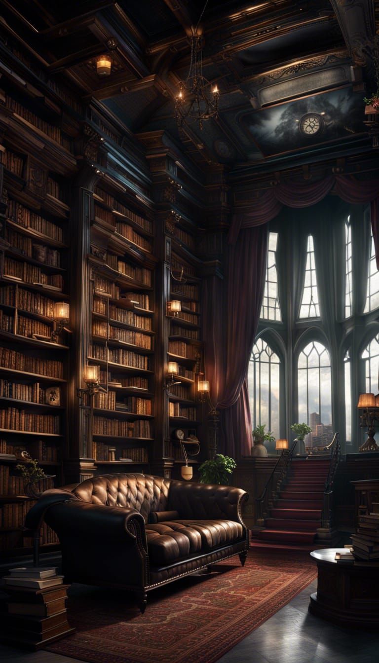 A home library in the style of Batman and Harry Potter. - AI Generated ...