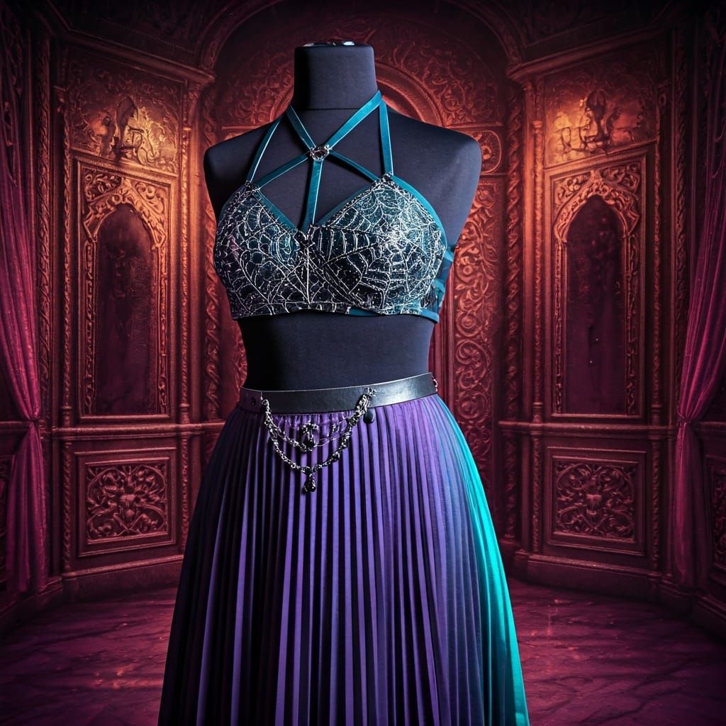 Drow Costume with Moth-Wing Skirt and Spiderweb St... - AI Art