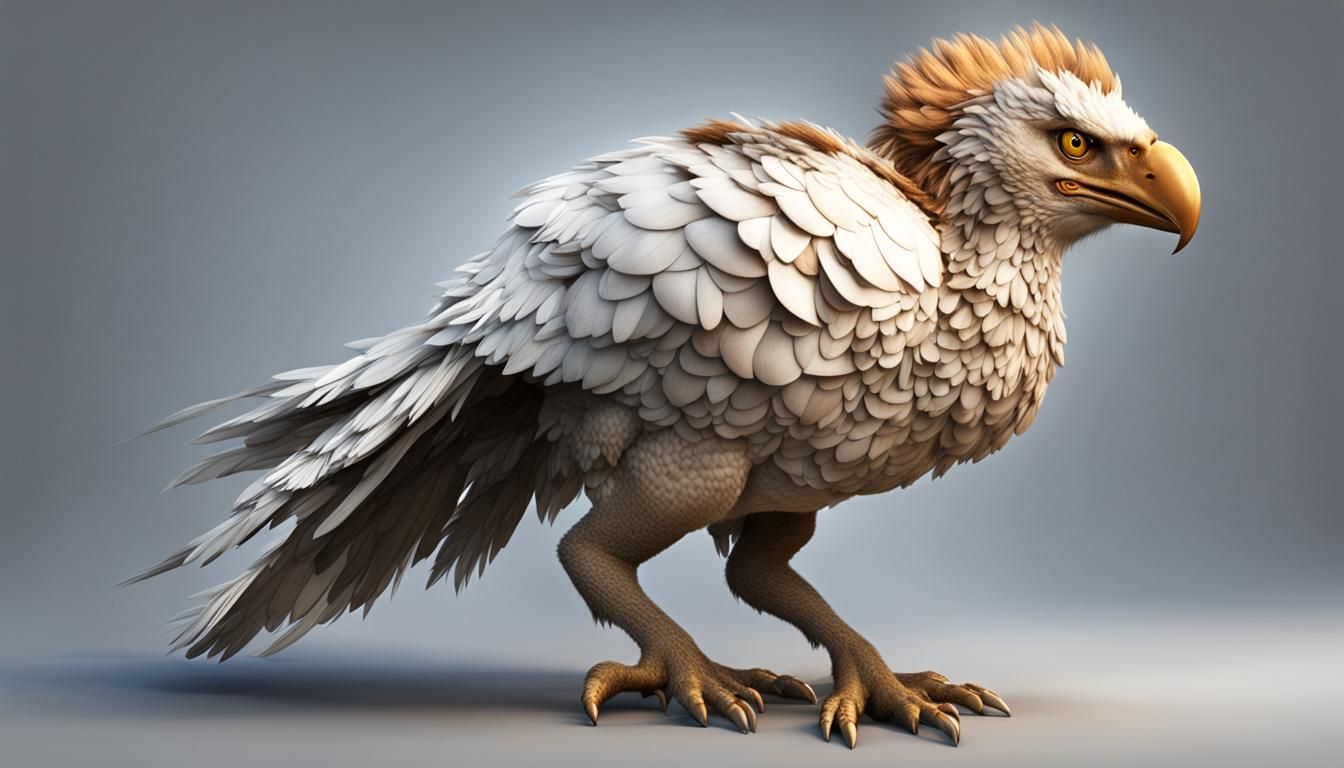 A fearsome griffin, hatched from a colossal goose egg, with razor-sharp ...