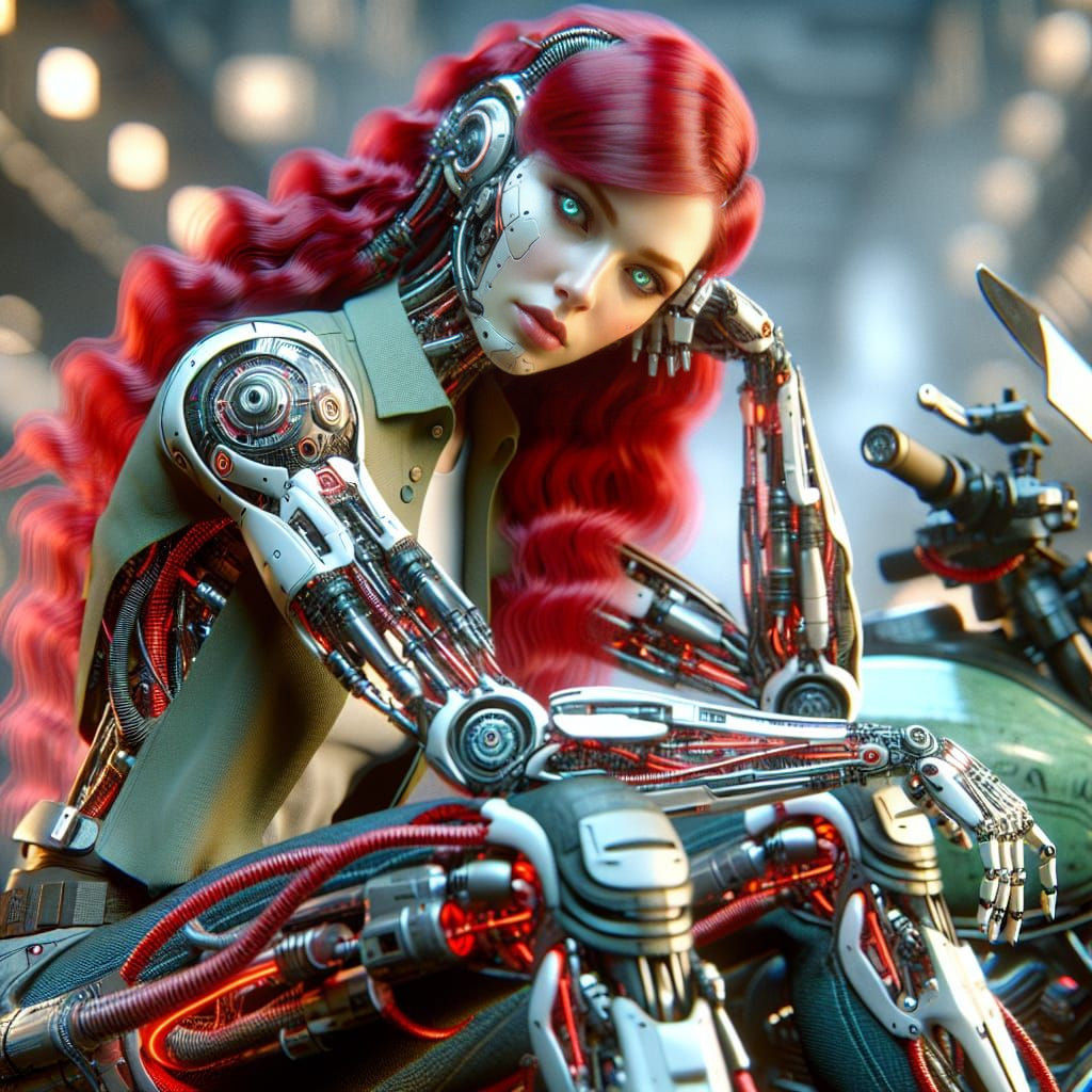 Aya - Cyborg Goddess on Futuristic Motorcycle