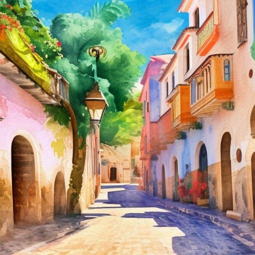 pretty spanish see town, Borillo - AI Generated Artwork - NightCafe Creator