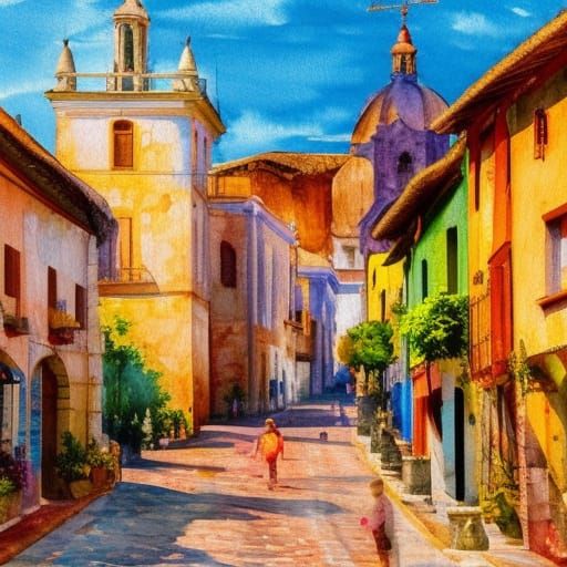 pretty spanish see town, Borillo - AI Generated Artwork - NightCafe Creator