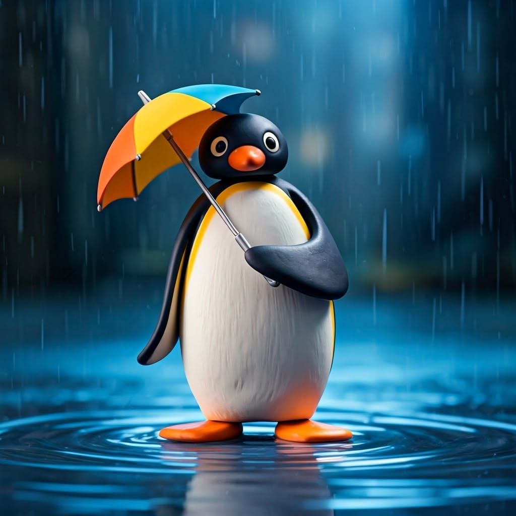 Pingu with an Umbrella. - Pingu with an Umbrella.