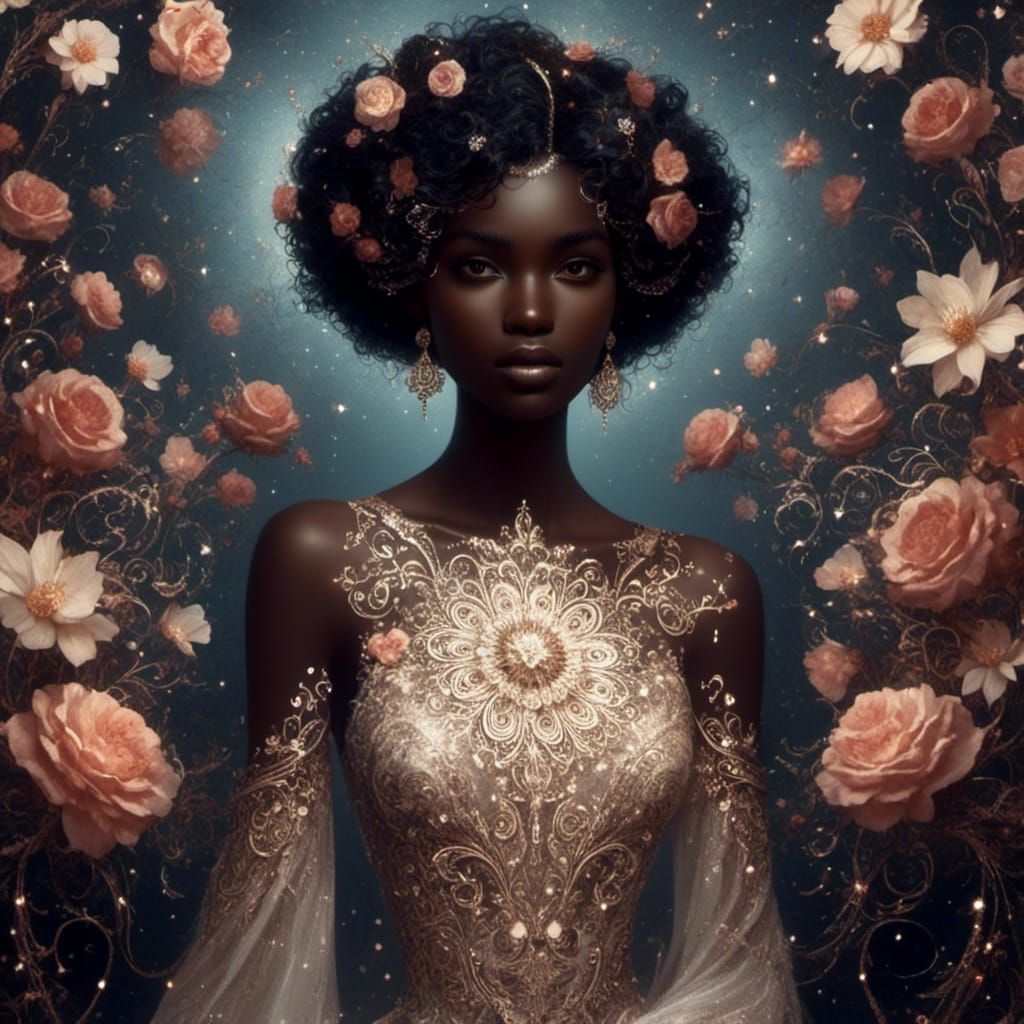 melanated, short hair, floral - AI Generated Artwork - NightCafe Creator