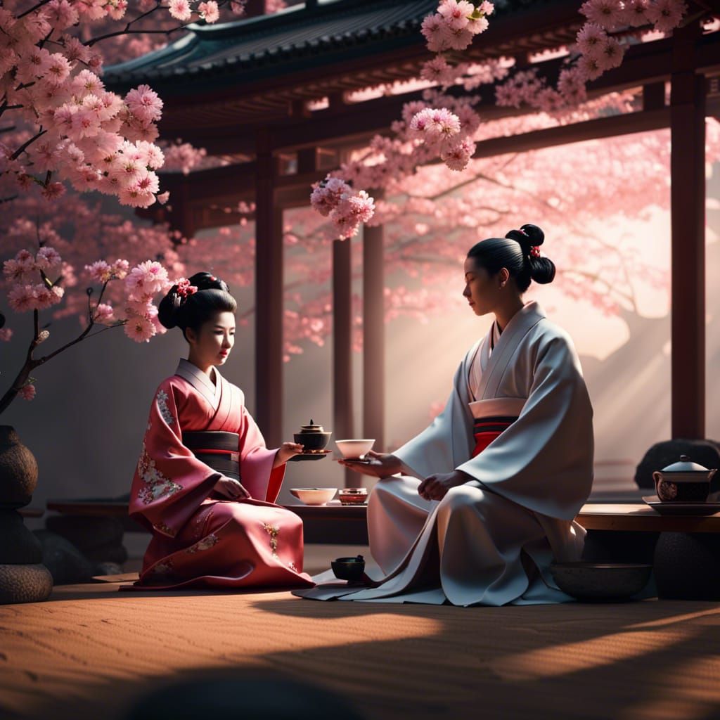 Morning in the Sakura Tea Garden - AI Generated Artwork - NightCafe Creator