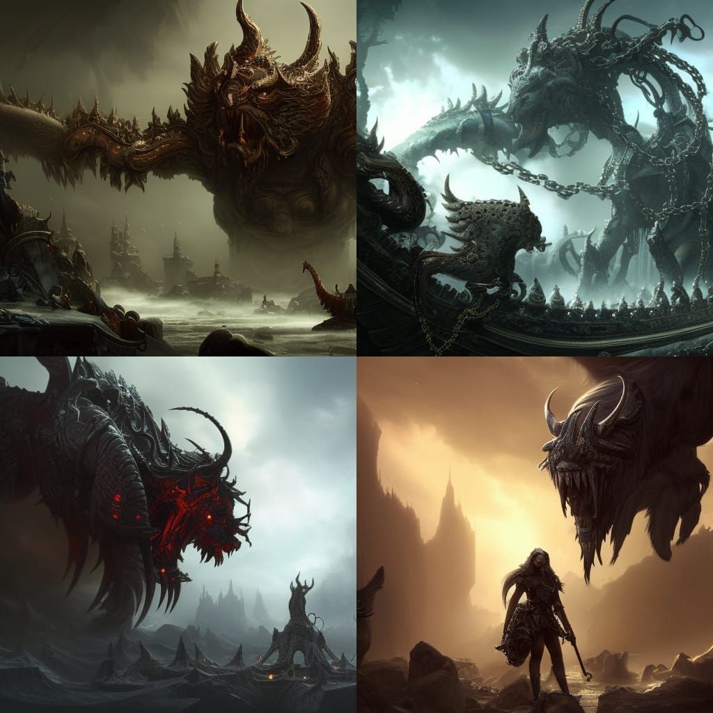 chain holding a beast Epic cinematic brilliant stunning intricate ...