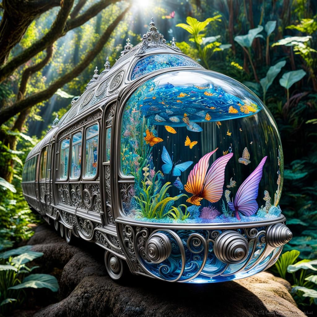 fully transparent Majestic glass tiny_train, award winning, concept ...