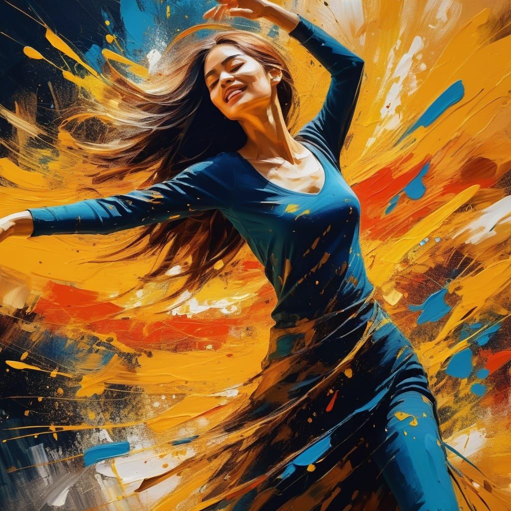 playing in the colors - Vibrant Expressionist Dance in Golde...