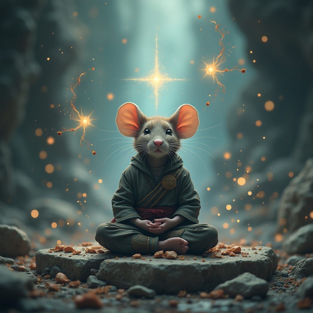 a realistic anthropomorphized mouse dressed in ninja attire is ...