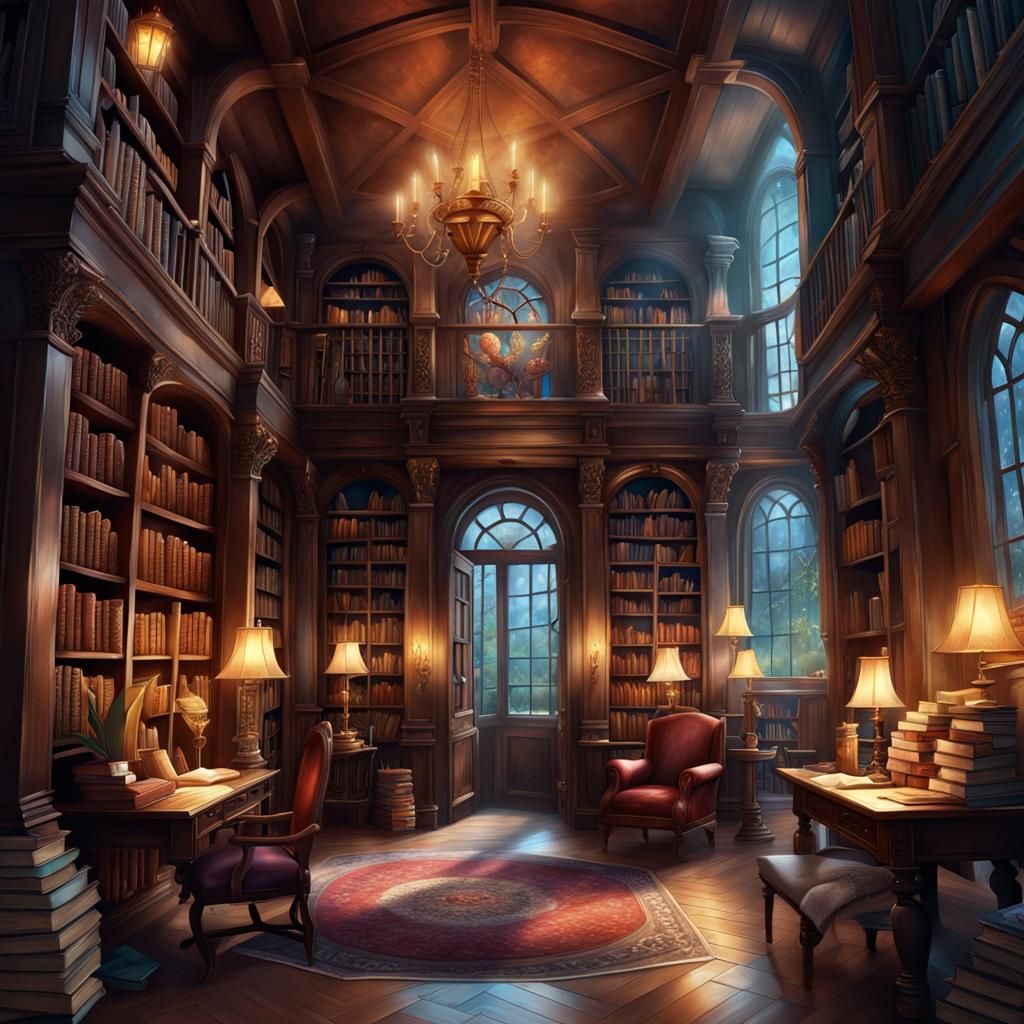 Cosy Fantasy Library - AI Generated Artwork - NightCafe Creator
