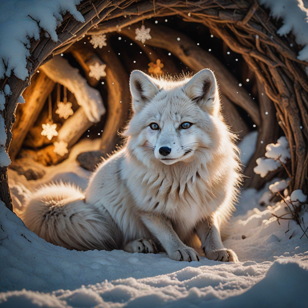 Artic White Fox Inside a Cozy Cave - A Hyper-Realistic Arcti...