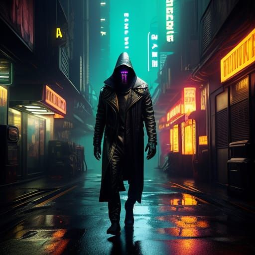 Cyberpunk Alien Muskrat in Neon-Drenched Alleyway - AI Art