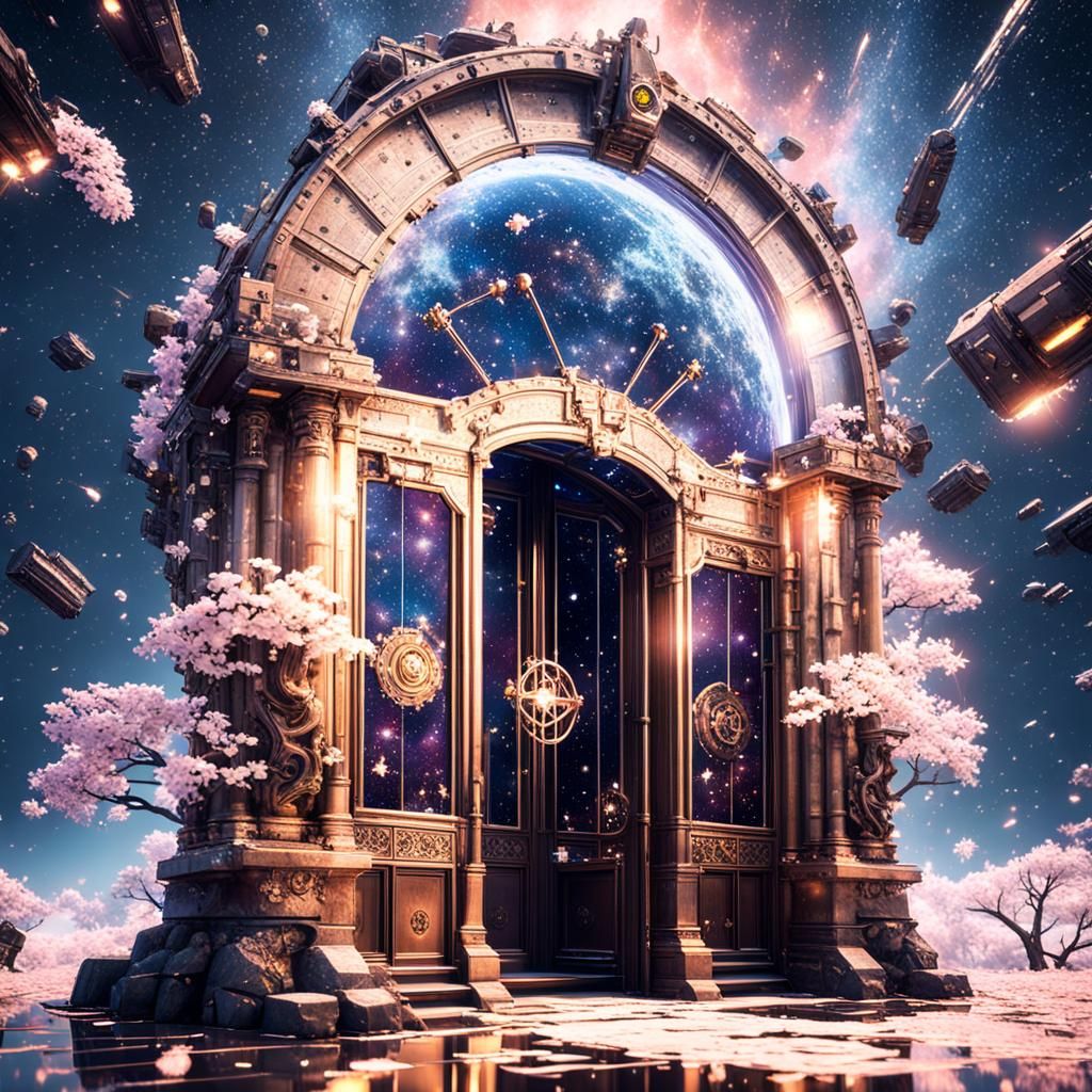 The legendary star gate, Sakura, spring starry sky, a Behind the door ...