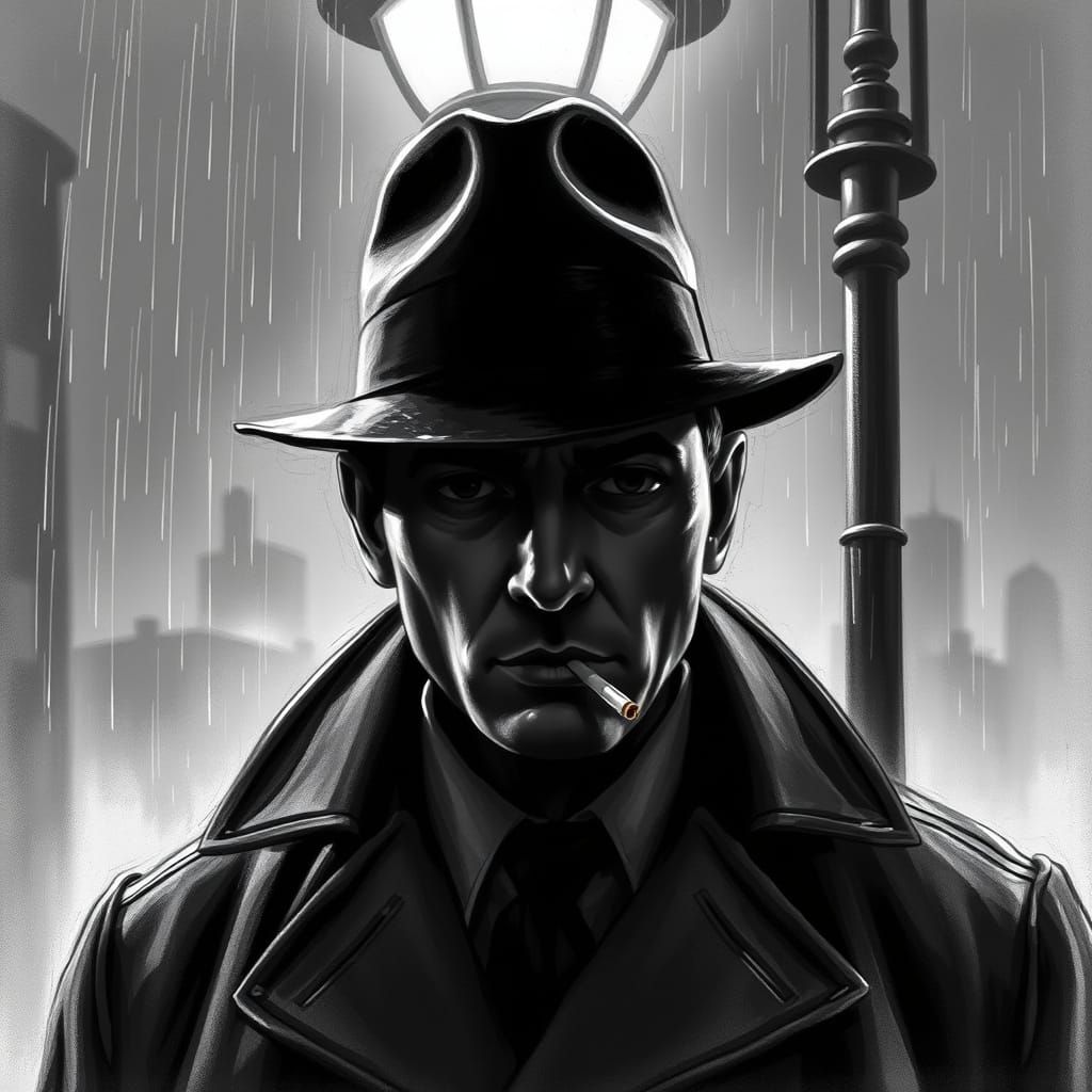 Moody 1930s Detective in Trench Coat and Fedoras - AI Art