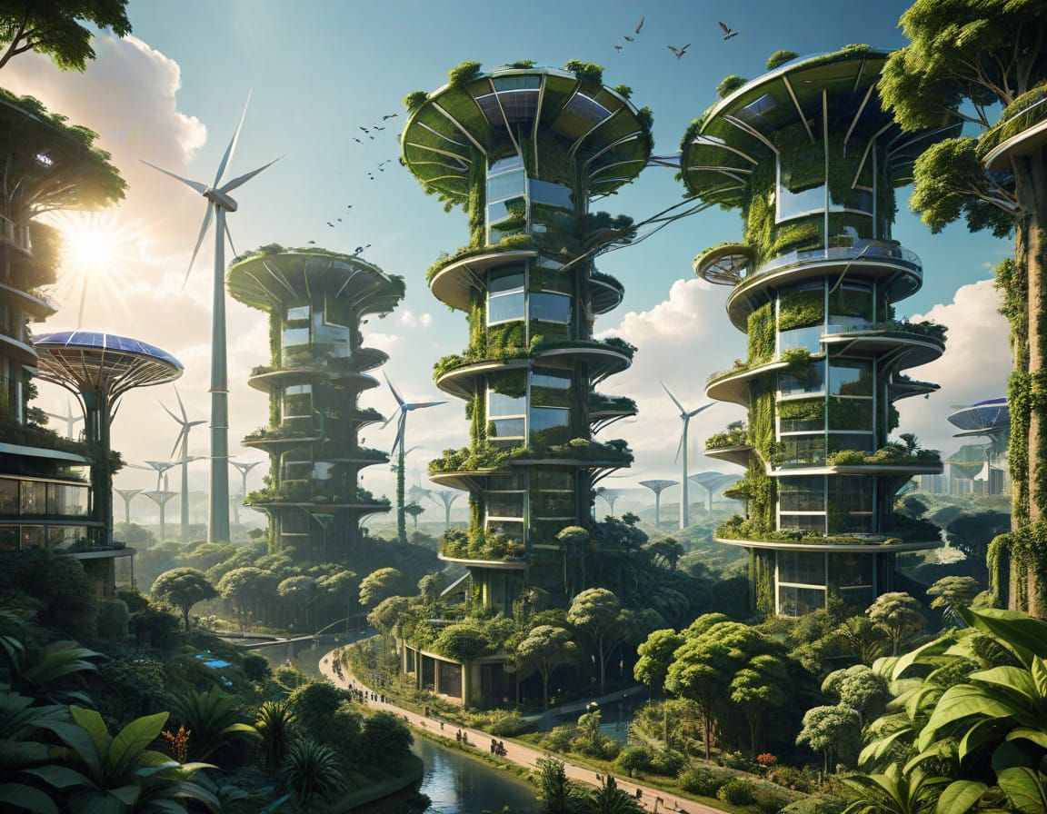 Solarpunk aesthetic - Sustainable Utopia in Vibrant Harmony