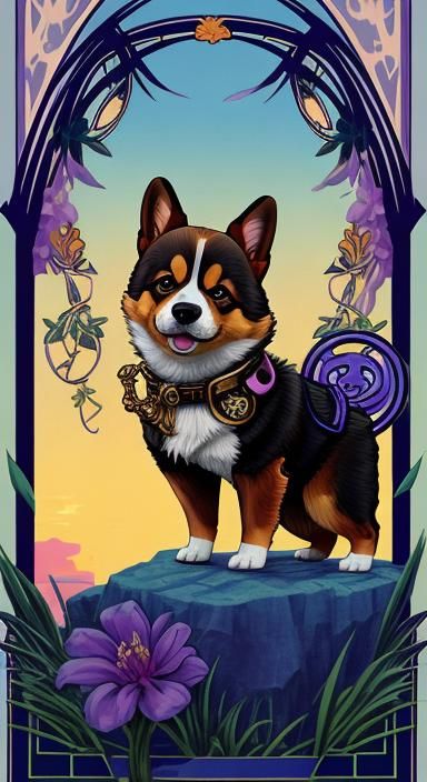 Mount Olympus at dawn art nouveau vaporwave chibi corgi - AI Generated ...