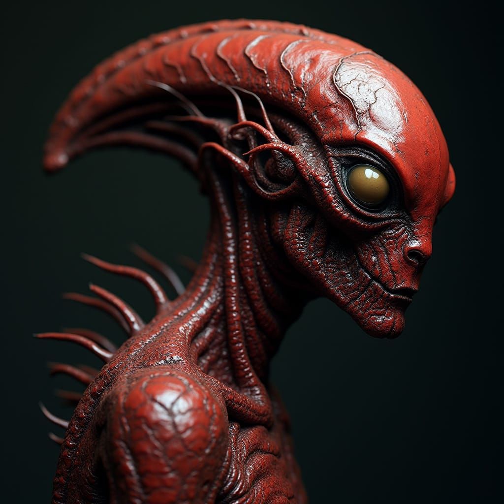 A dagon red skin - Biomechanical Red Entity in Dark, Mysti...