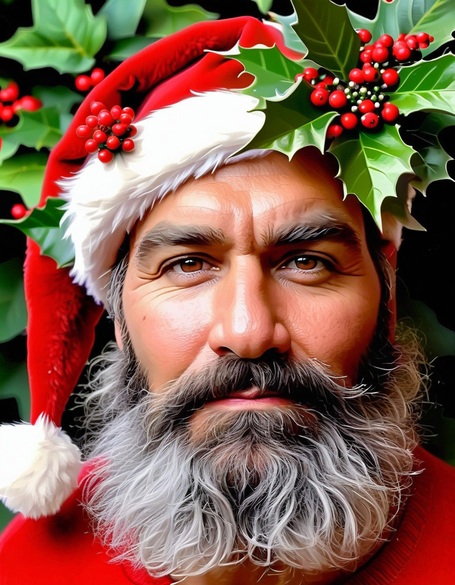 Mistletoe Santa - Surreal Santa Portrait Amidst Poinsettias