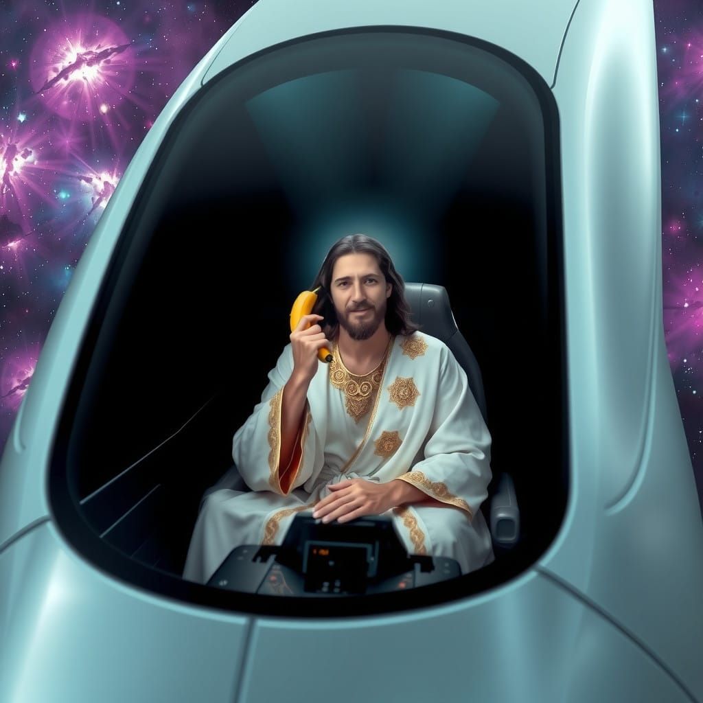 Jesus in Futuristic Spaceship Cockpit Eats Yellow ... - AI Art