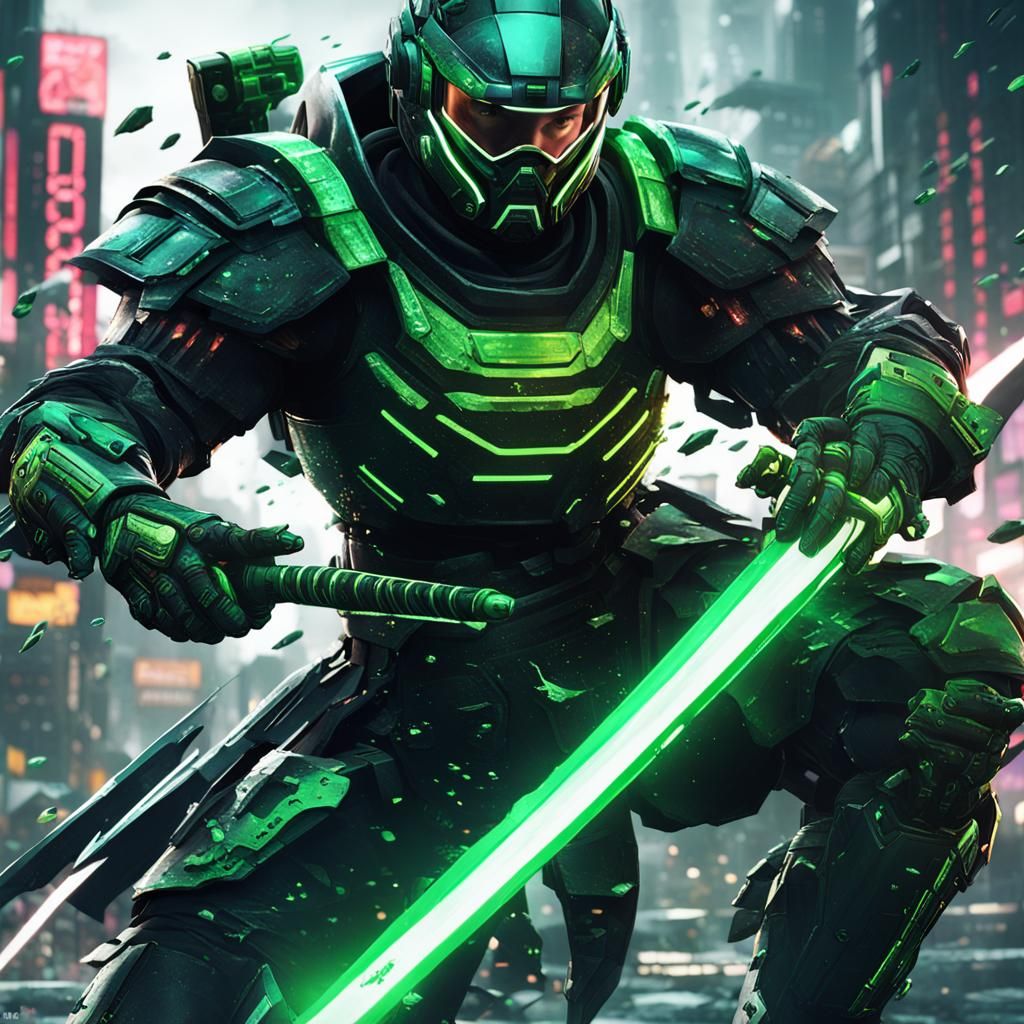 A space SWAT soldier, poised in a battle-ready stance, dual-wielding ...