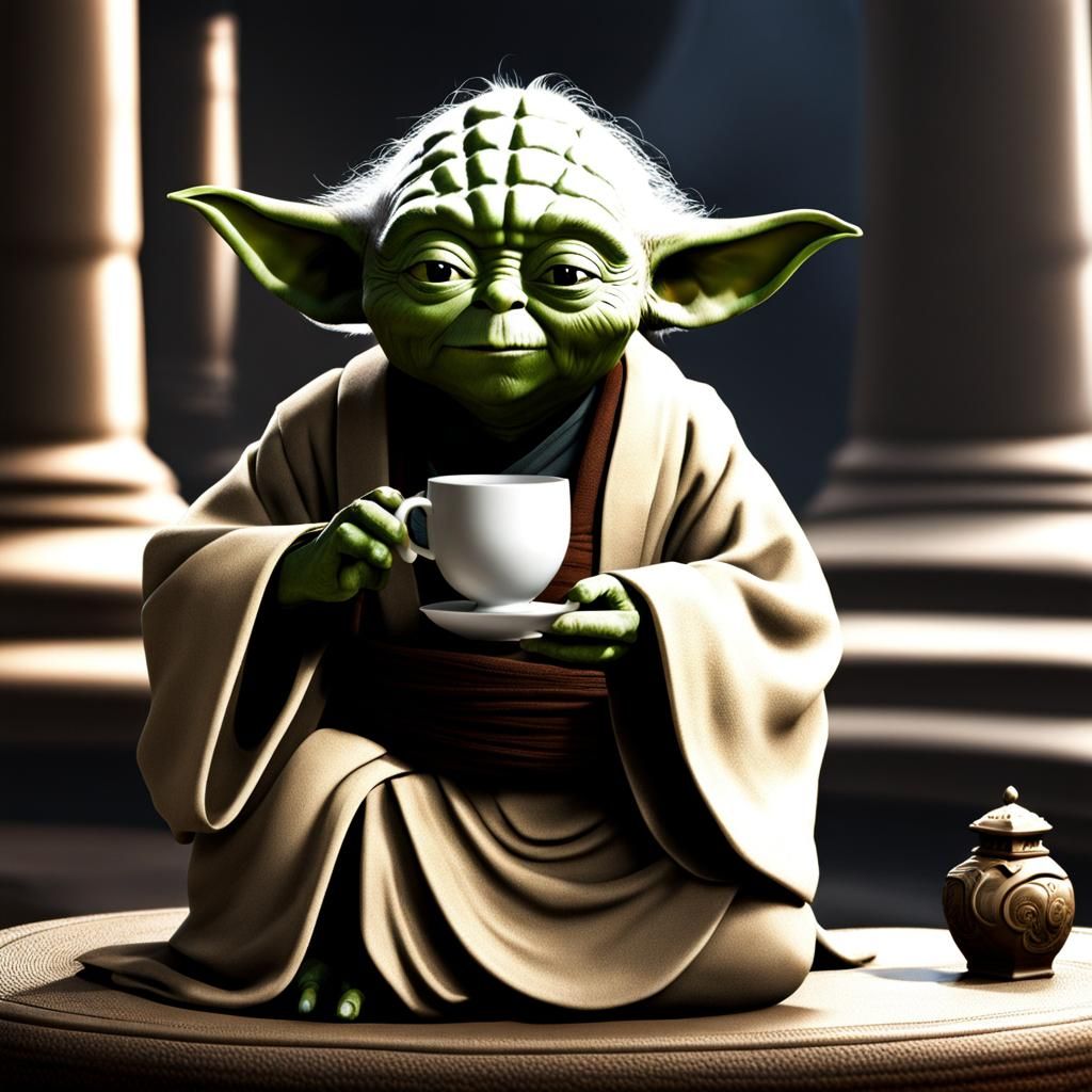Yoda drinking tea at temple - AI Generated Artwork - NightCafe Creator