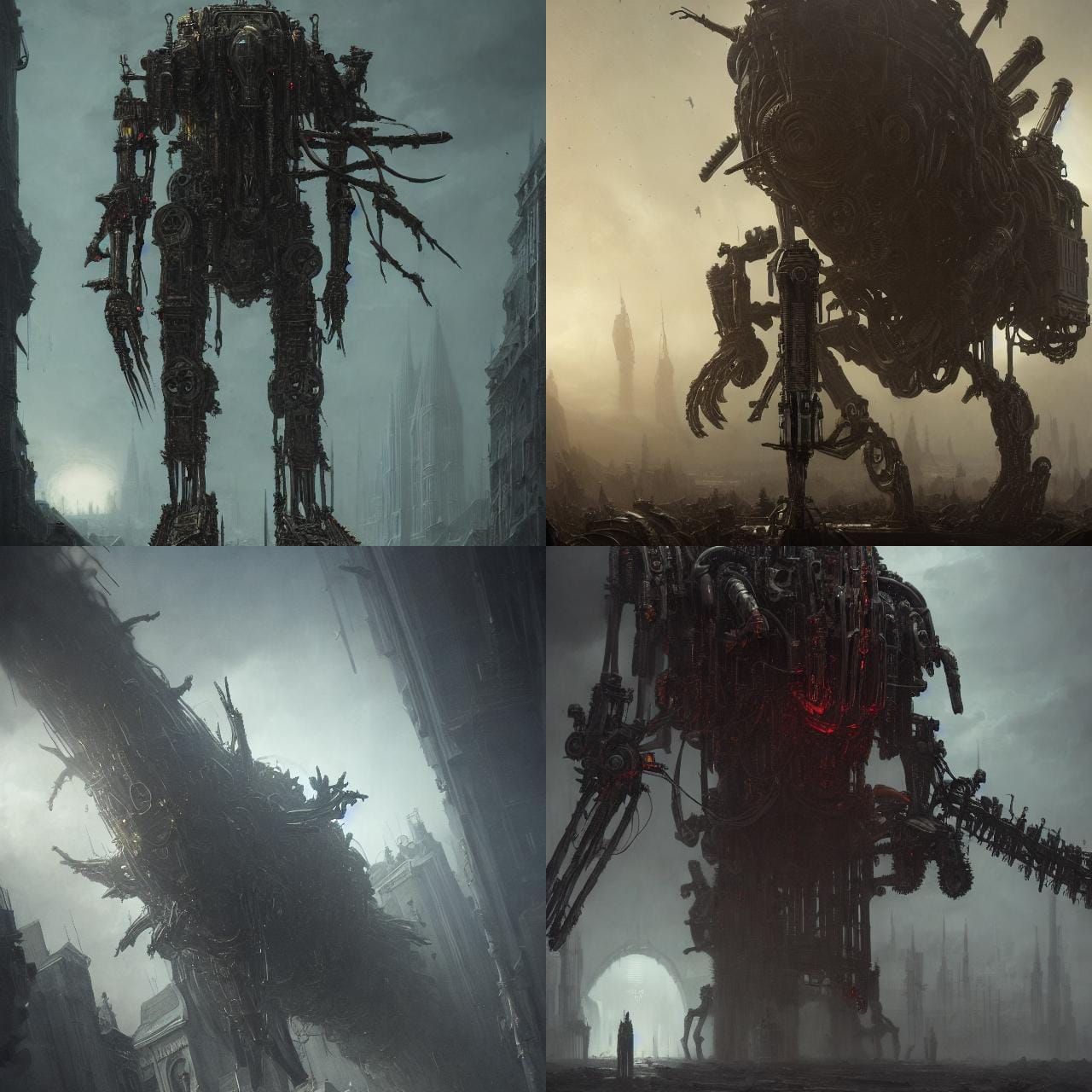 horror Gustave Doré Greg Rutkowski intricate mech details, ground level ...