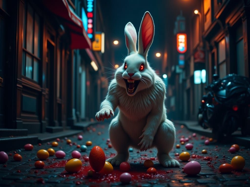 Sinister Easter Bunny in Dark Surrealist Horror St... - AI Art