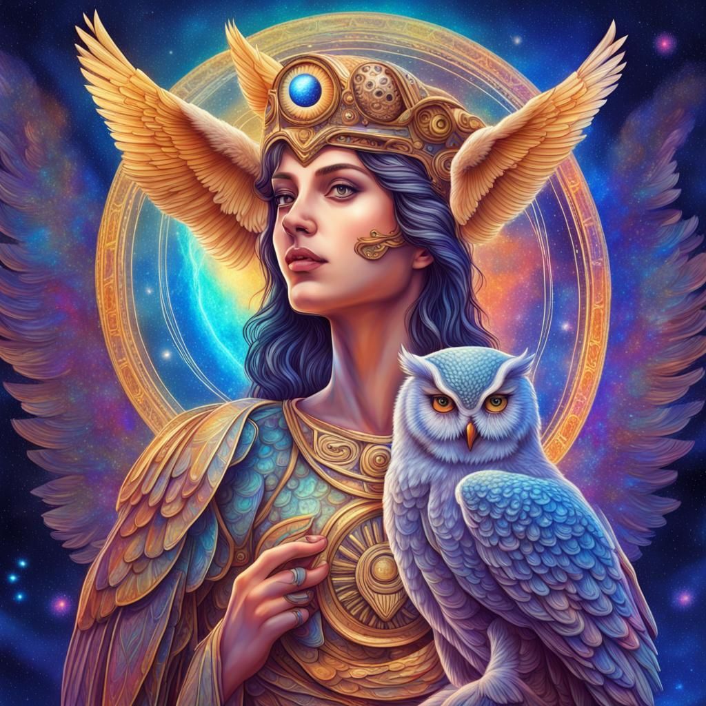 Athena is the goddess of wisdom and the owl is perched on her shoulder ...