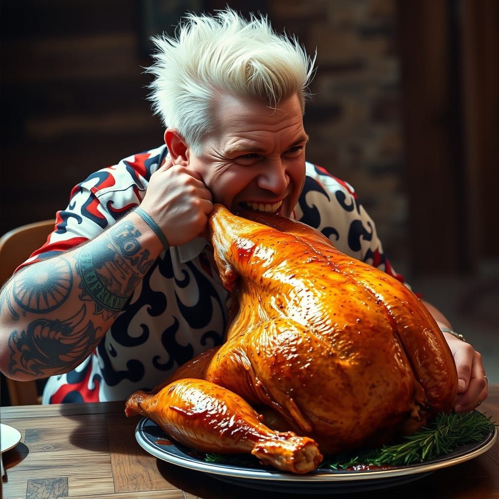 Guy Fieri's Jaw-Dropping Turkey Feast in Hyper-Rea... - AI Art