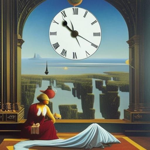 A woman waiting holding a clock.. detailed matte painting hyperdetailed ...