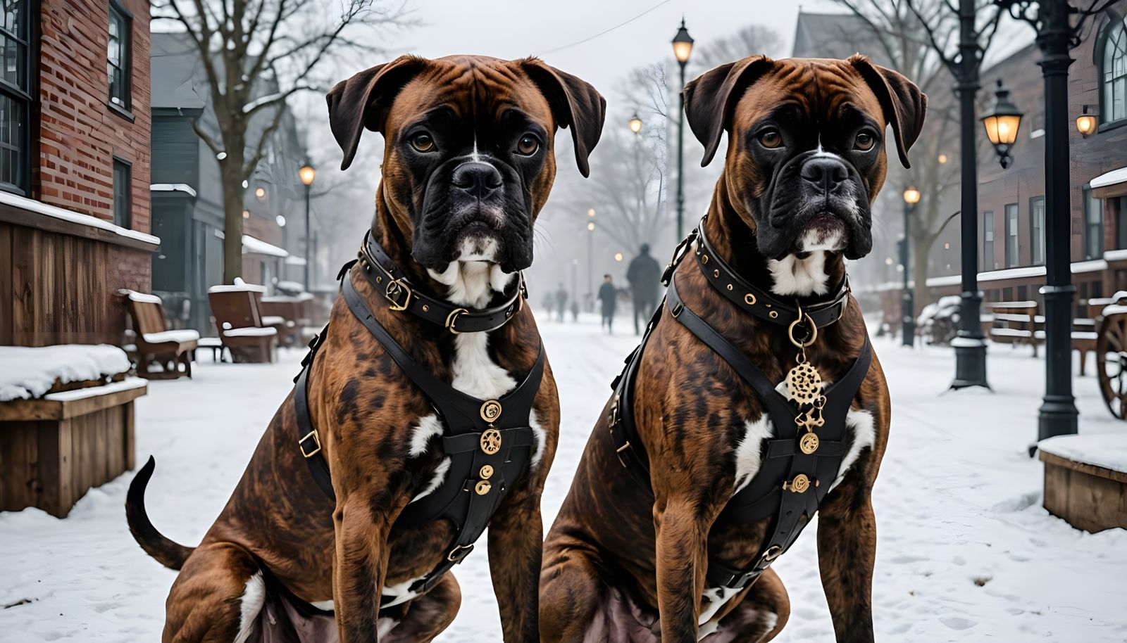 boxer-dog in steampunk city - boxer-dog in steampunk city