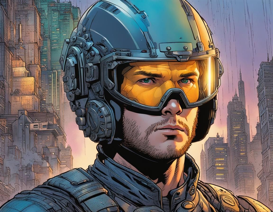 Chris Pratt as Techno Futuristic Knight, sci fi goggles and helmet in ...