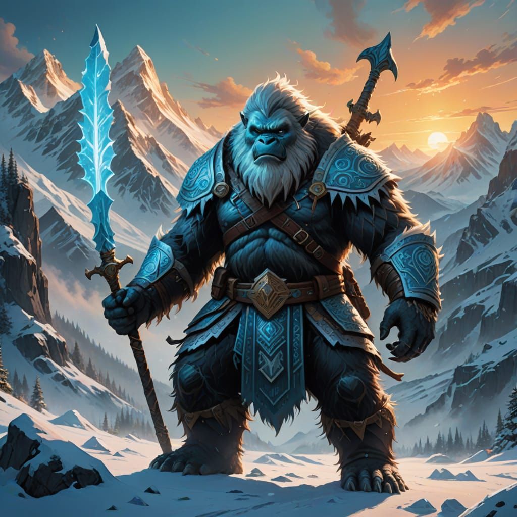 warrior yeti - Warrior Yeti in Golden Hour Splendor
