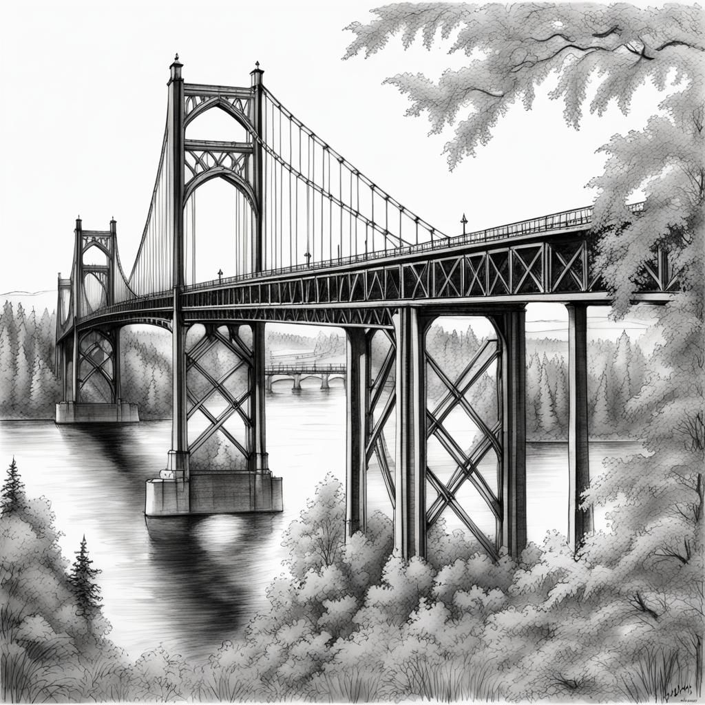 Most beautiful sketch of the st johns bridge in portland oregon - AI ...