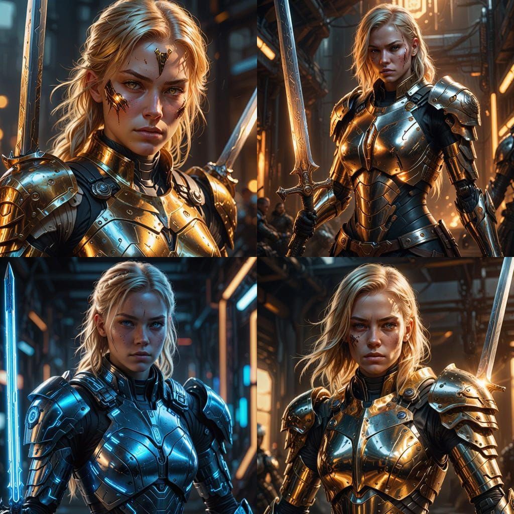 Cyborg Warrior with Sword, Tattoos and Armor - AI Art