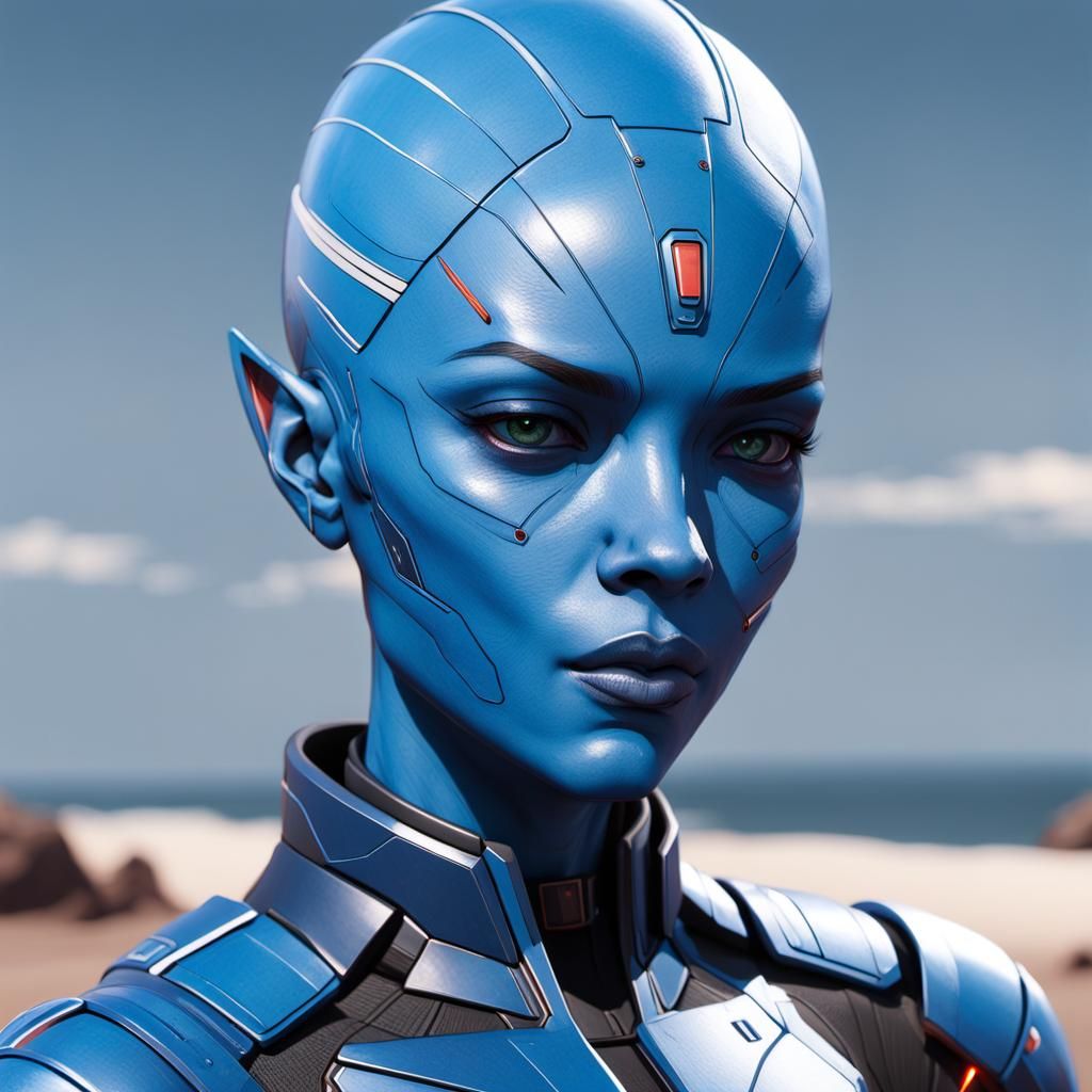 Hips to Head Portrait of Young and Sweating Anime Liara T'Soni, in the ...