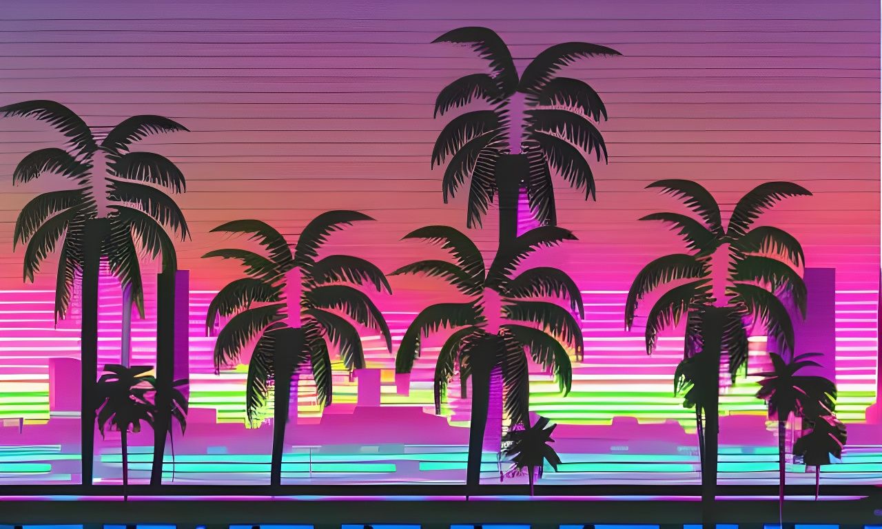 Retrowave Sunset, Synthwave, Miami Vice, computer graphics, grid - AI ...
