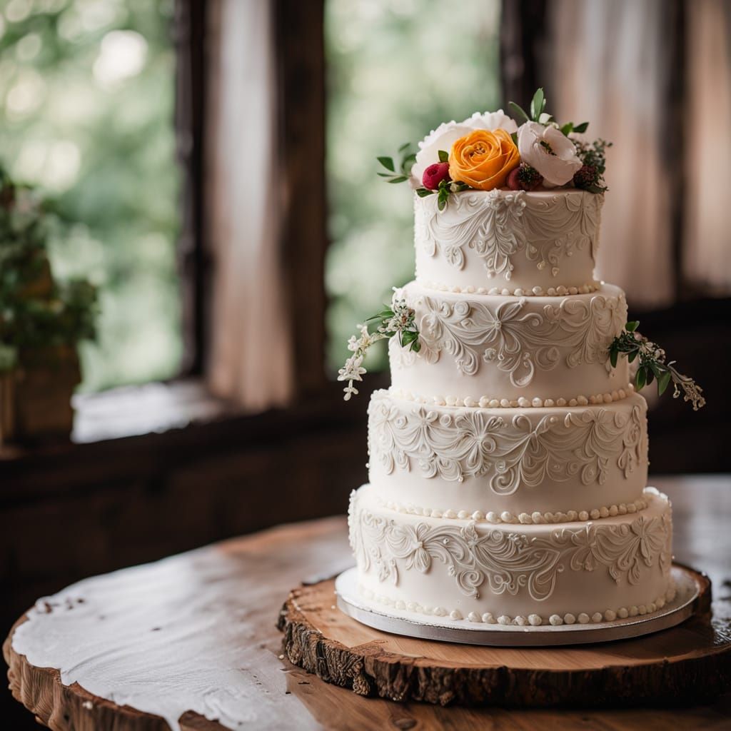 The Cake - Decadent Multi-Tiered Cake in Rustic Setting