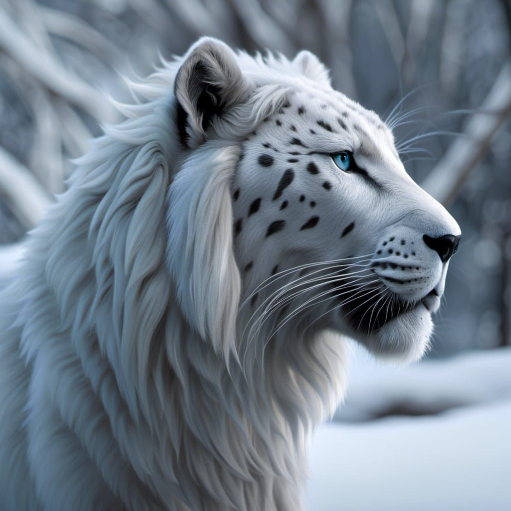 Portrait of a snow leopard ! Incredible snowy forest_Borderlands: paper ...