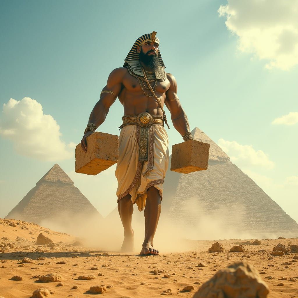 Ancient Egyptian Giant Builds Pyramids in the Dese... - AI Art