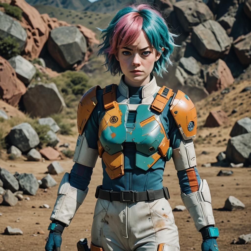 "Por favor, crea una imagen de la actriz emma stone vestida como el ...