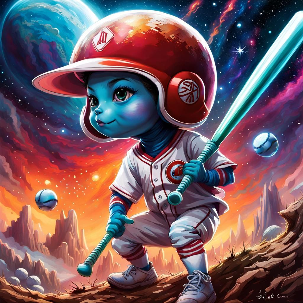 Alien playing intergalactic baseball game - AI Generated Artwork ...
