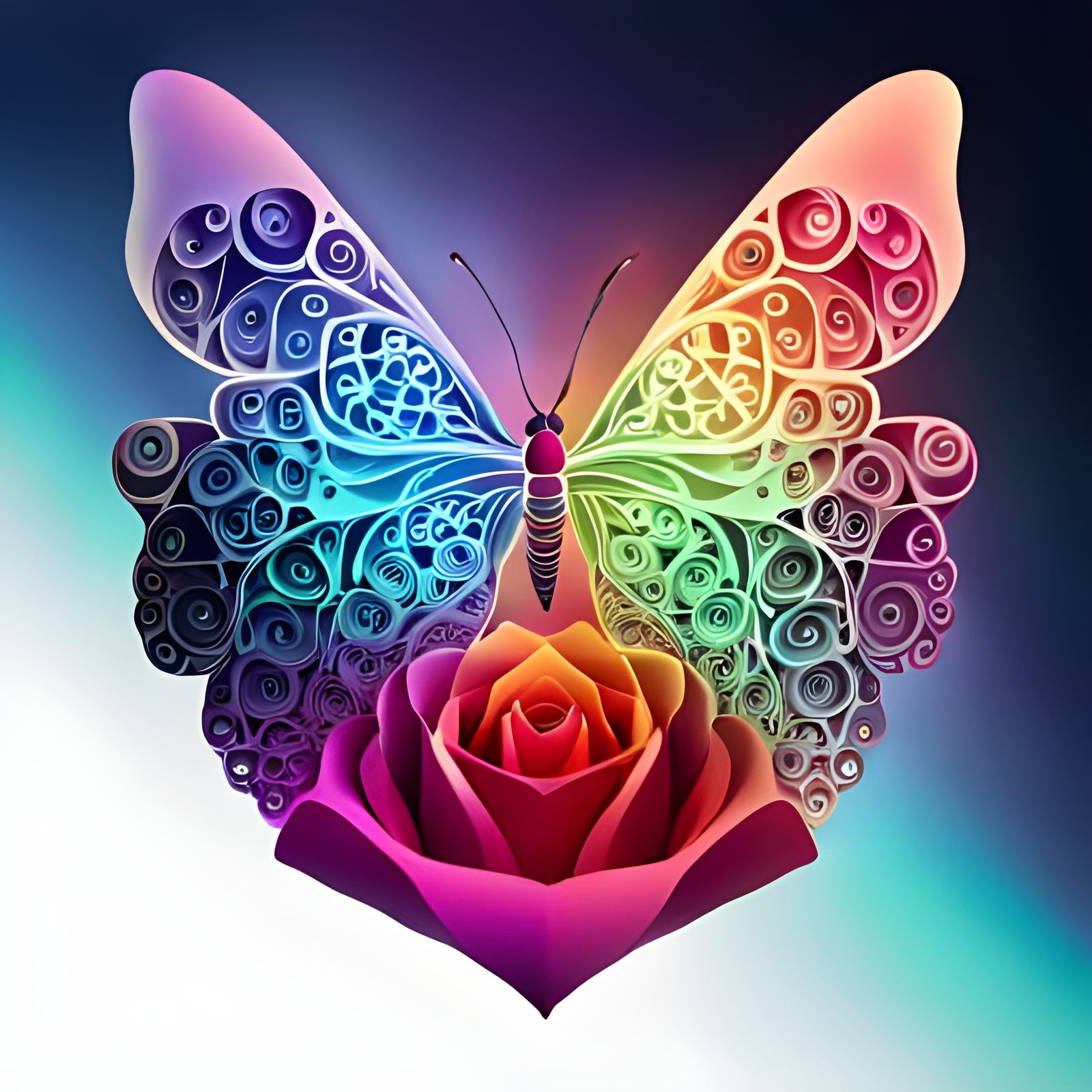 Rainbow butterfly on a rose - AI Generated Artwork - NightCafe Creator