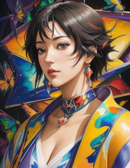 A butterfly, a detailed painting by Hirohiko Araki, featured on pixiv, analytical art, detailed ...