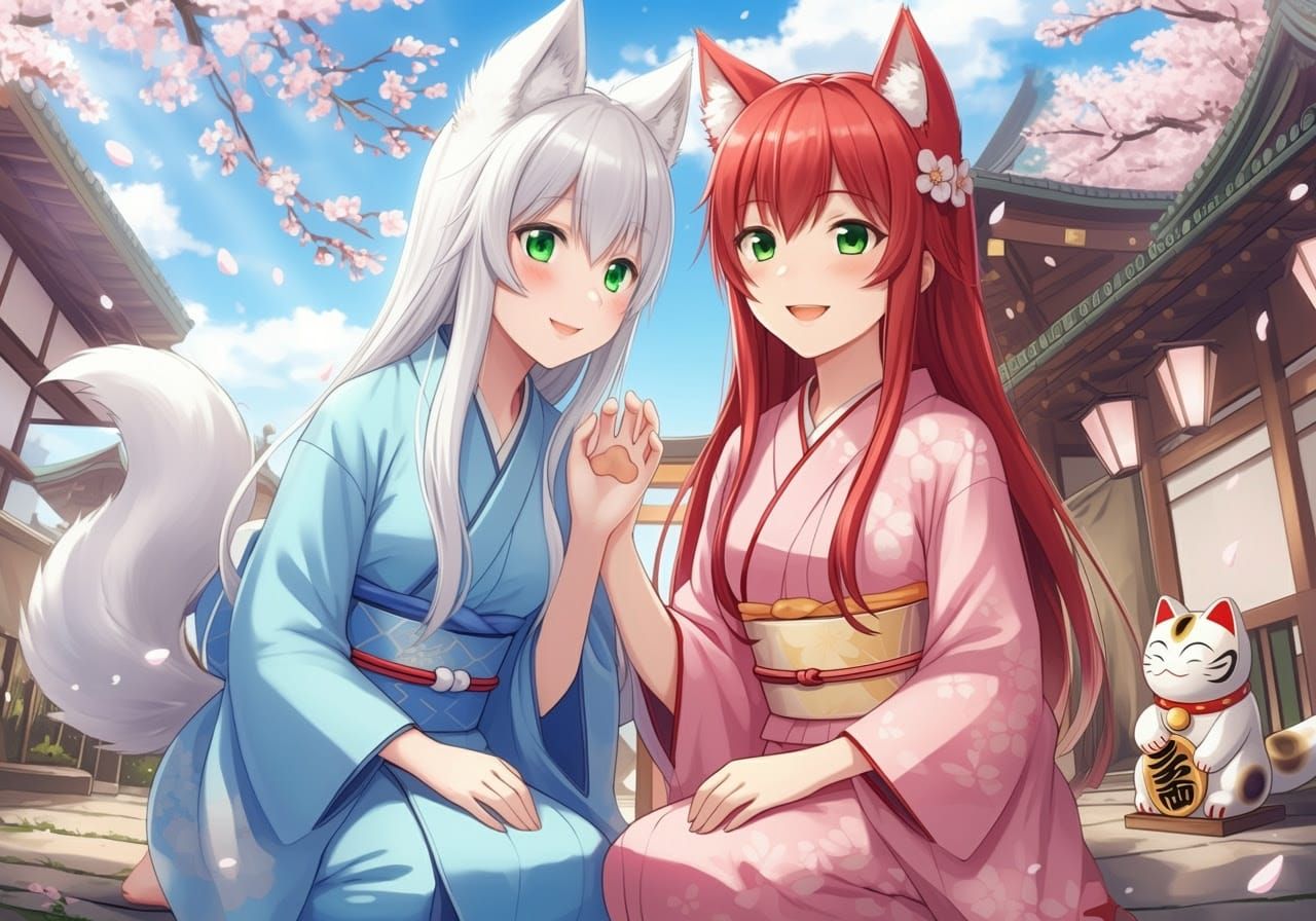 Wolfie and Akane at Gotokuji Temple in Japan